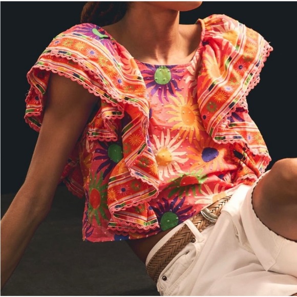 FARM Rio | Tops | Farm Rio X Anthropologie Coral Summer Sun Blouse ...